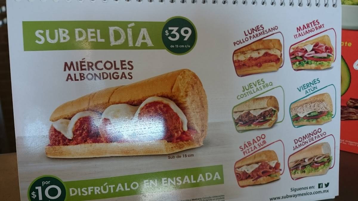 Menu at Subway restaurant, Mexicali, Blvr. Venustiano Carranza 1419