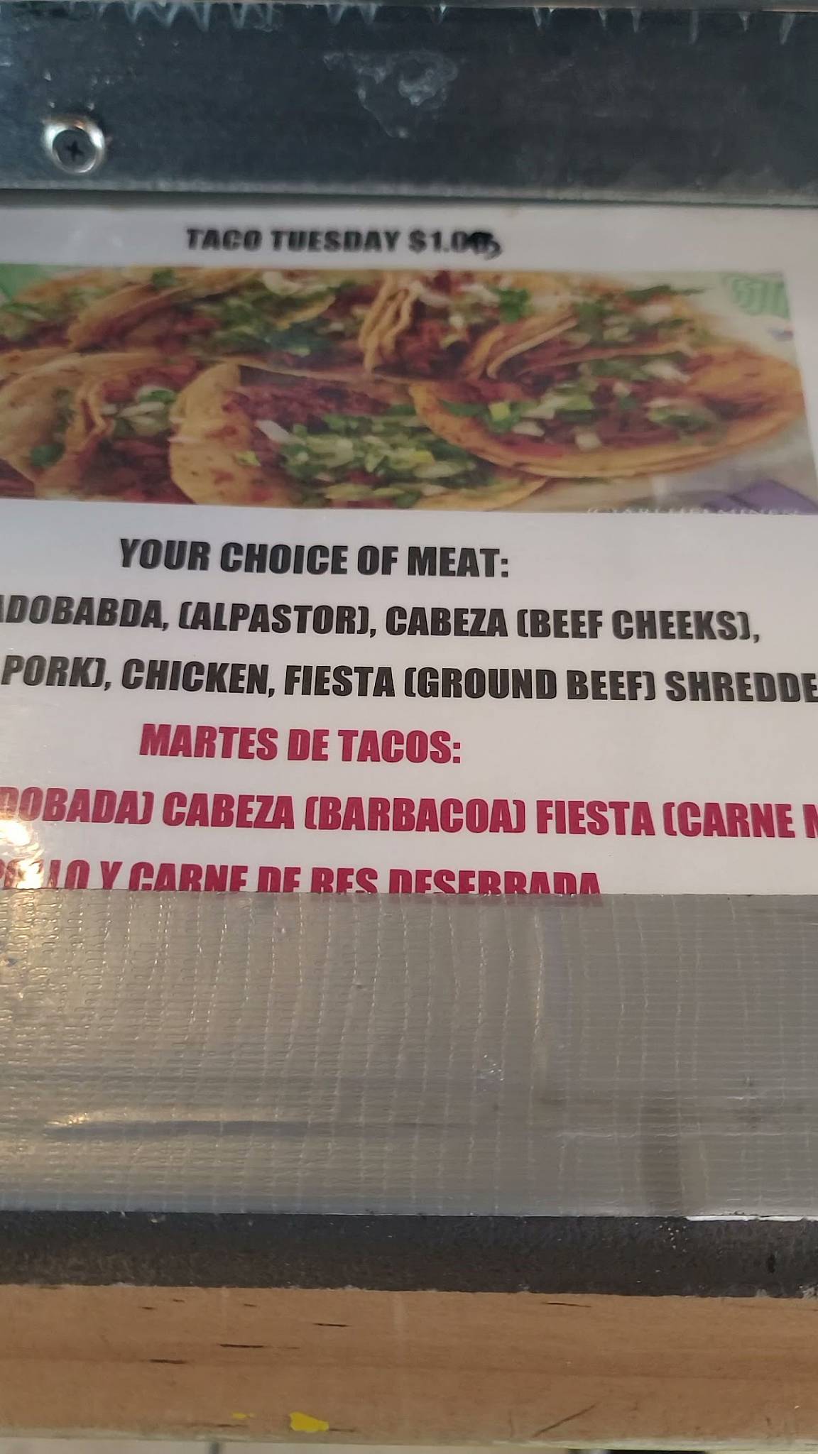 Menu at Mexican Taco Shop restaurant, Topeka, SW 10th Ave