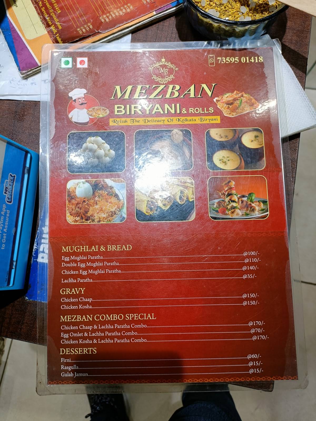 Menu at Mezban Biryani, Vadodara