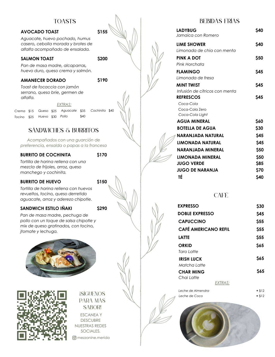Carta del restaurante Mezzanine, Merida
