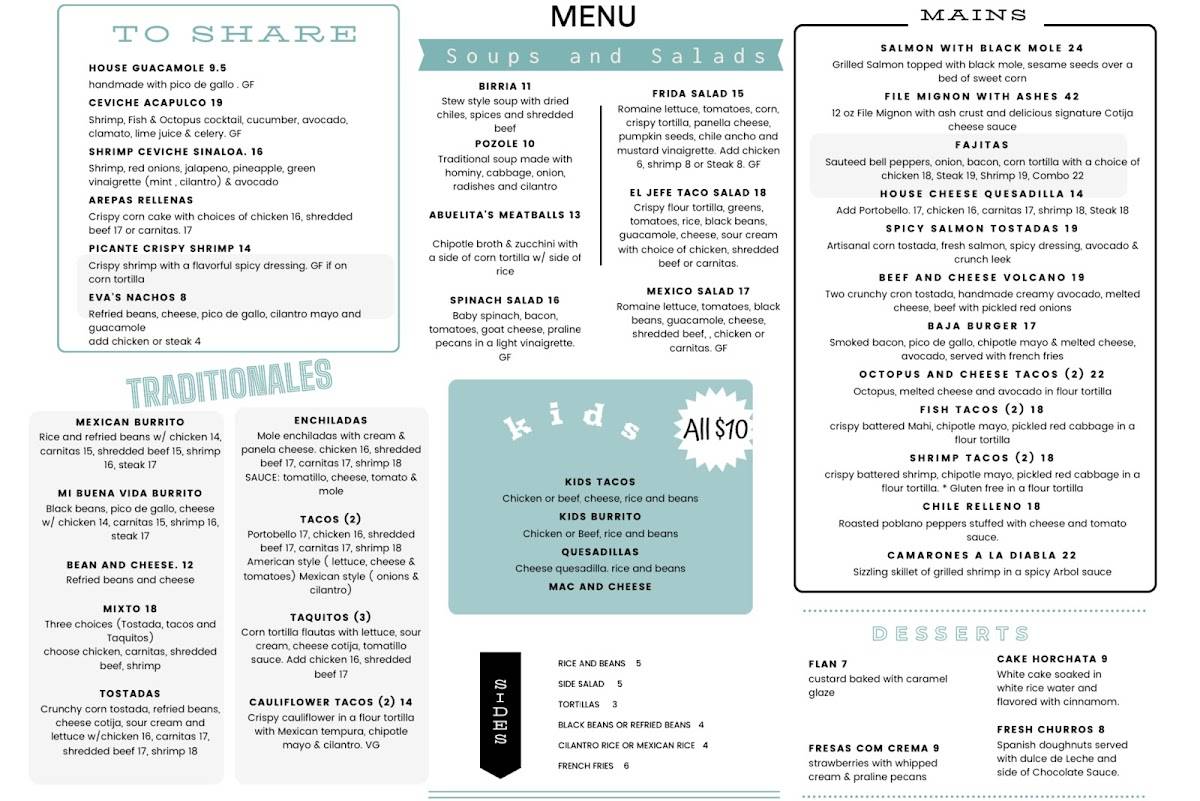 Menu at Mi Buena Vida restaurant and bar, Salt Lake City