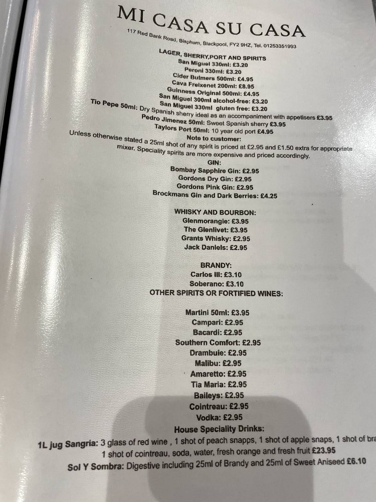 Menu at Mi Casa Su Casa restaurant, Blackpool