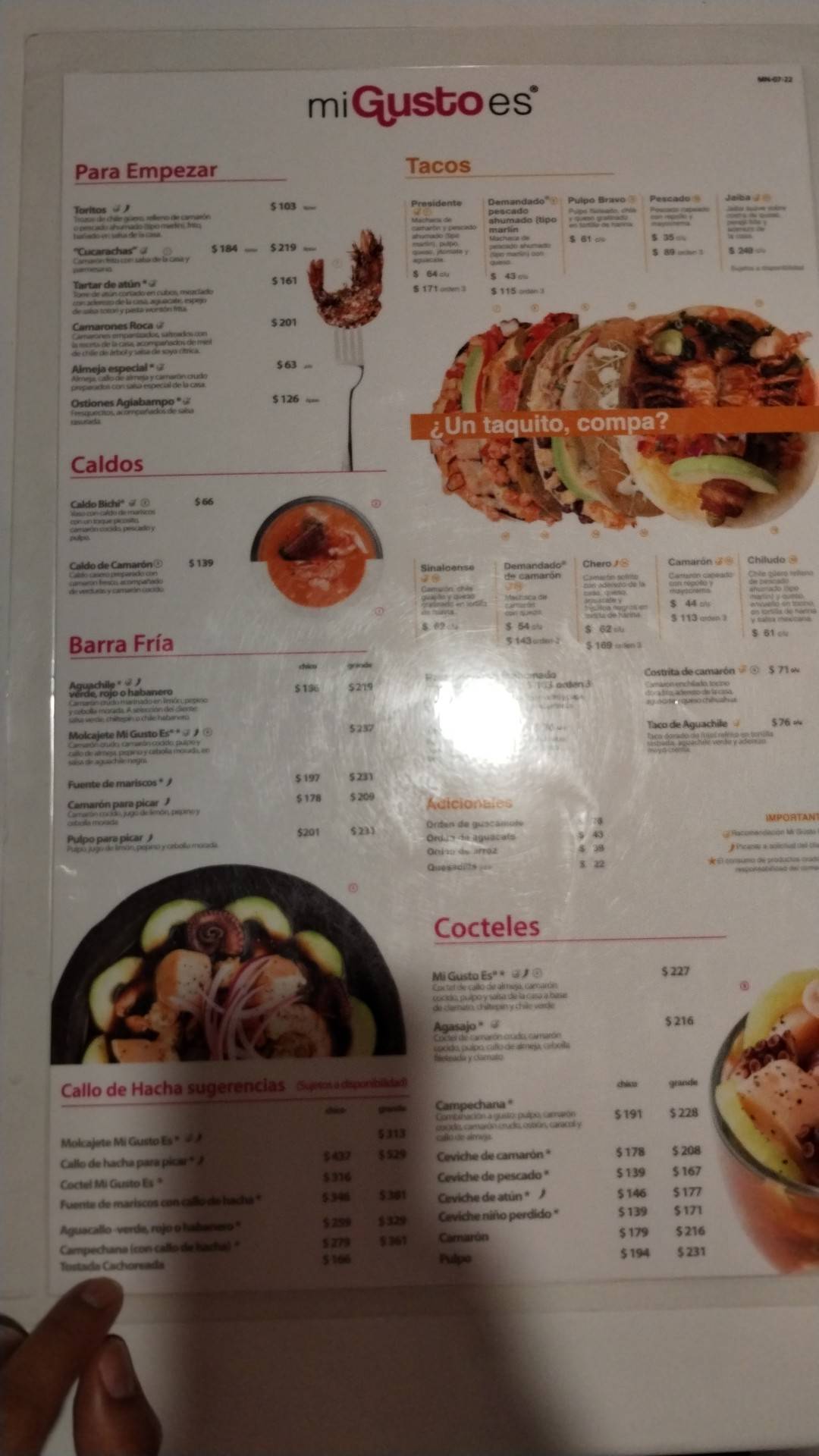Carta del restaurante Mi Gusto Es, Mexico, Gran terraza coapa Calz ...