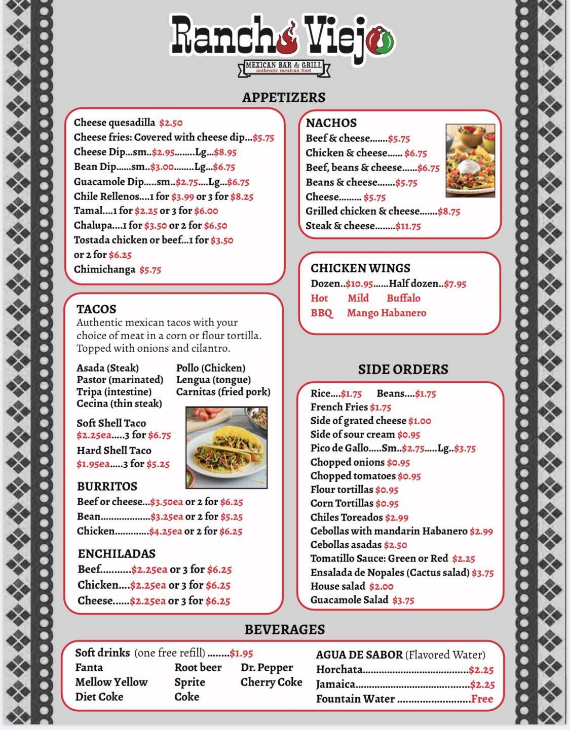 Menu at Mi Rancho Viejo pub & bar, Kerkhoven