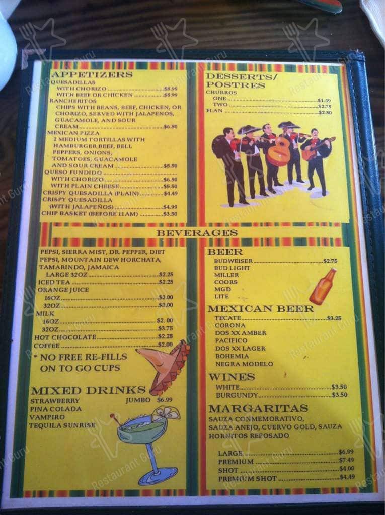 Menu at Tacos Mi Rancho restaurant, Yuma, 188 S 4th Ave