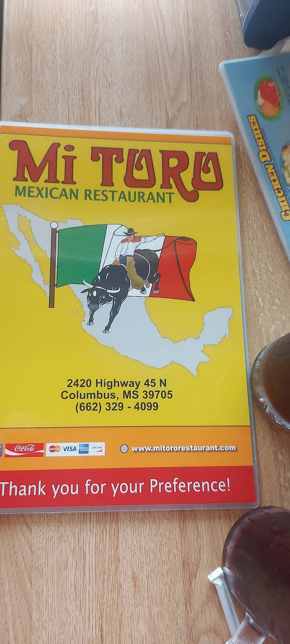 Menu at Mi Toro Mexican Restaurant, Columbus, Hwy 45 N