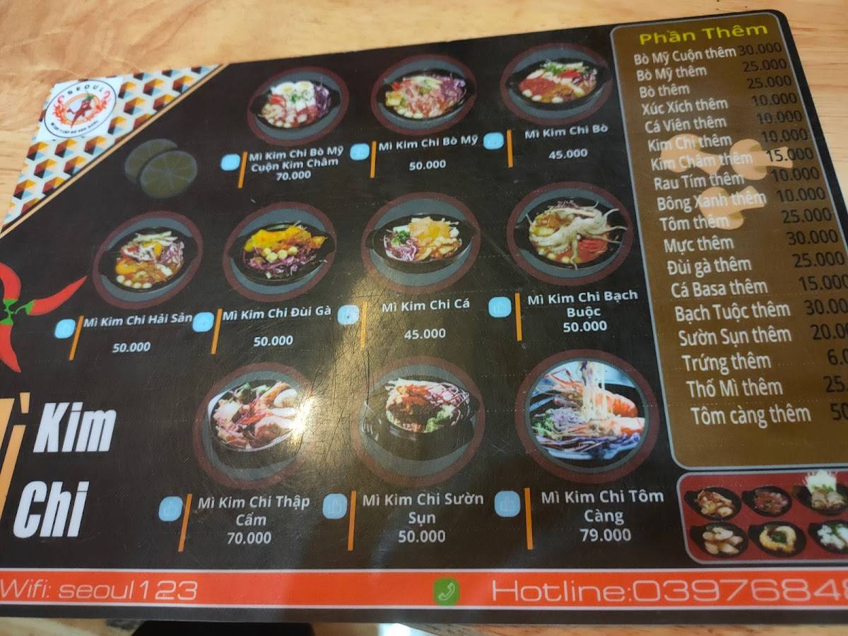 Menu at Mì cay Seoul-Cách Mạng Tháng 8 restaurant, Tây Ninh