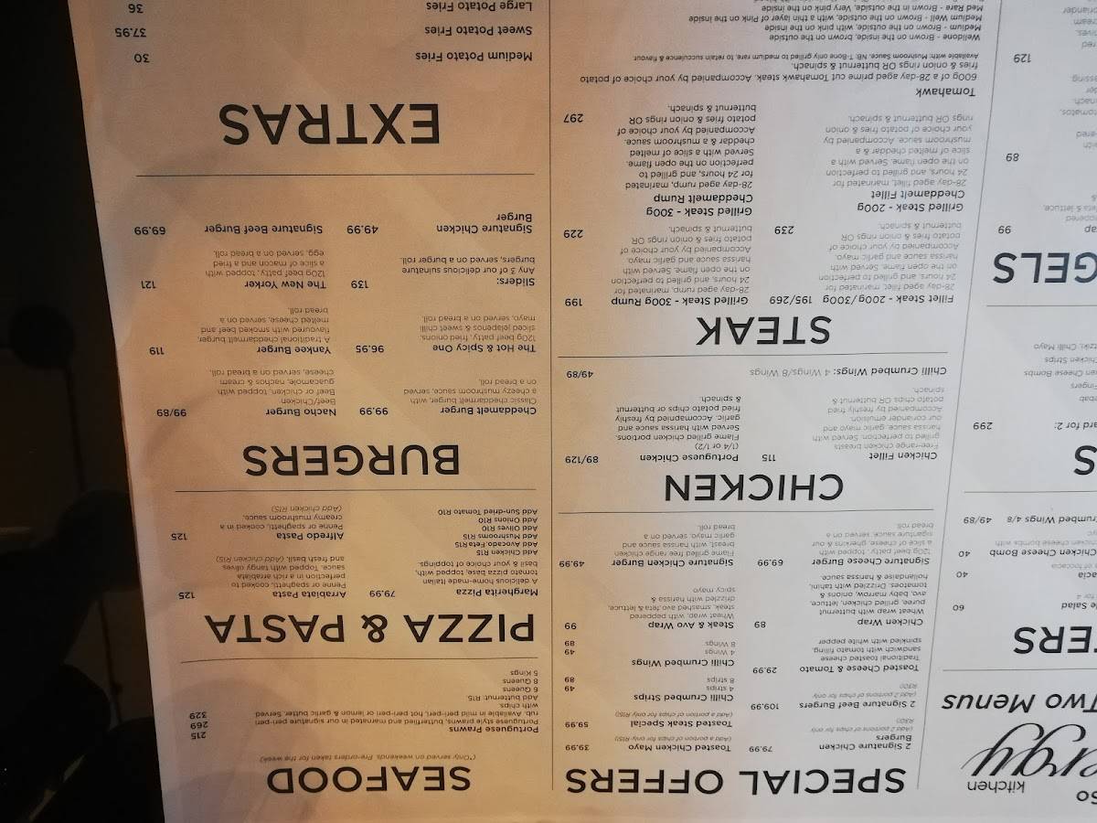 Menu at MiHa Melrose Arch restaurant, Johannesburg