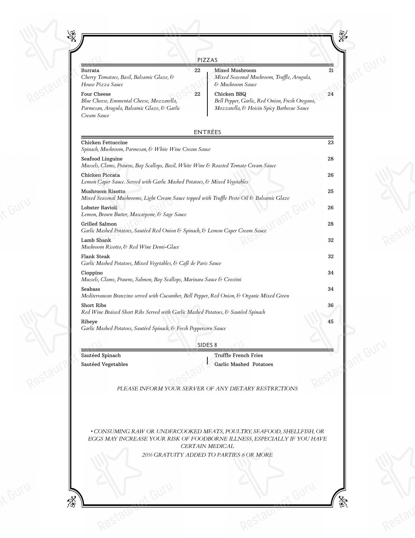 Menu at Mia Restaurant & Bar, Roseville