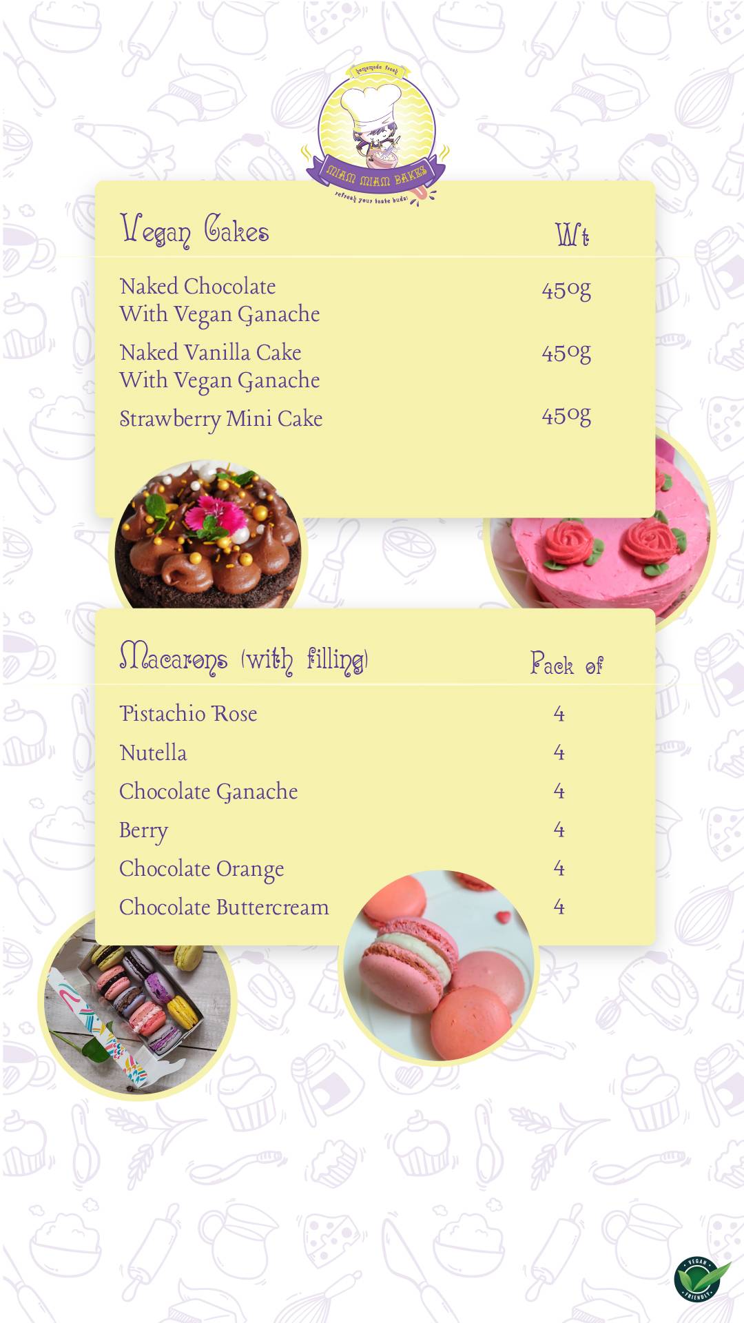 Menu at Miam Miam Bakes - Home based bakery, Bengaluru