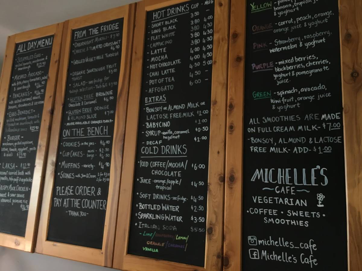Menu at Michelle's Cafe., South Toowoomba