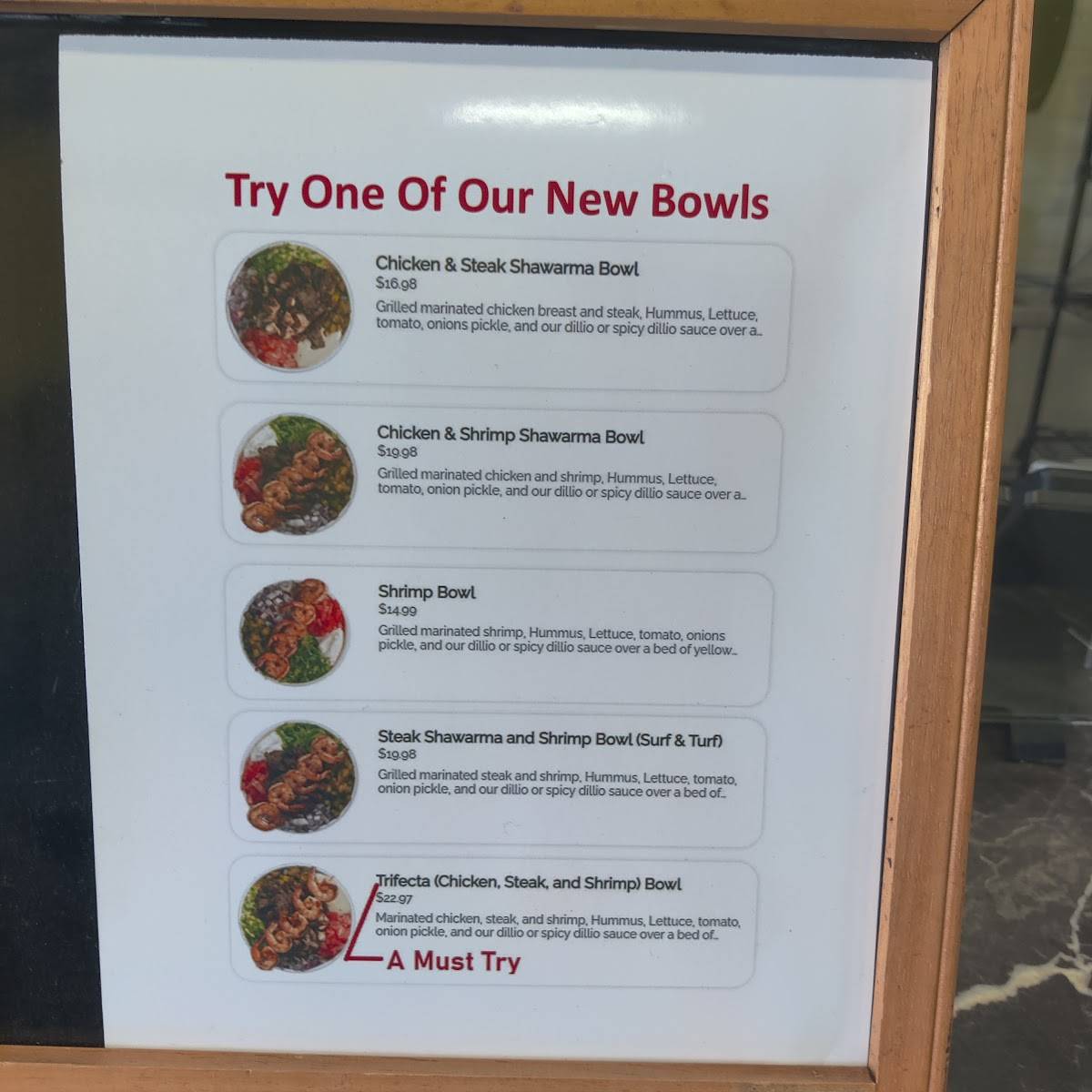 Menu at Middle Eats restaurant, Detroit