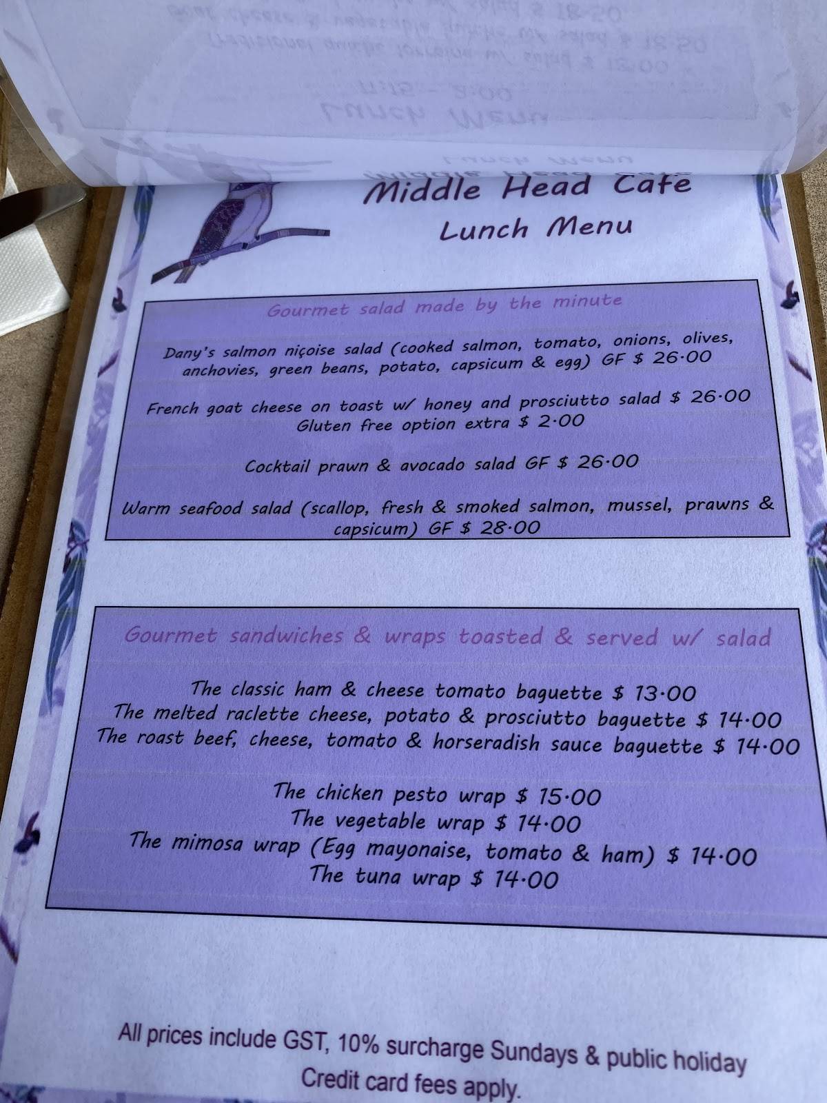 Menu at Middle Head Cafe, Mosman, Middle Head Rd
