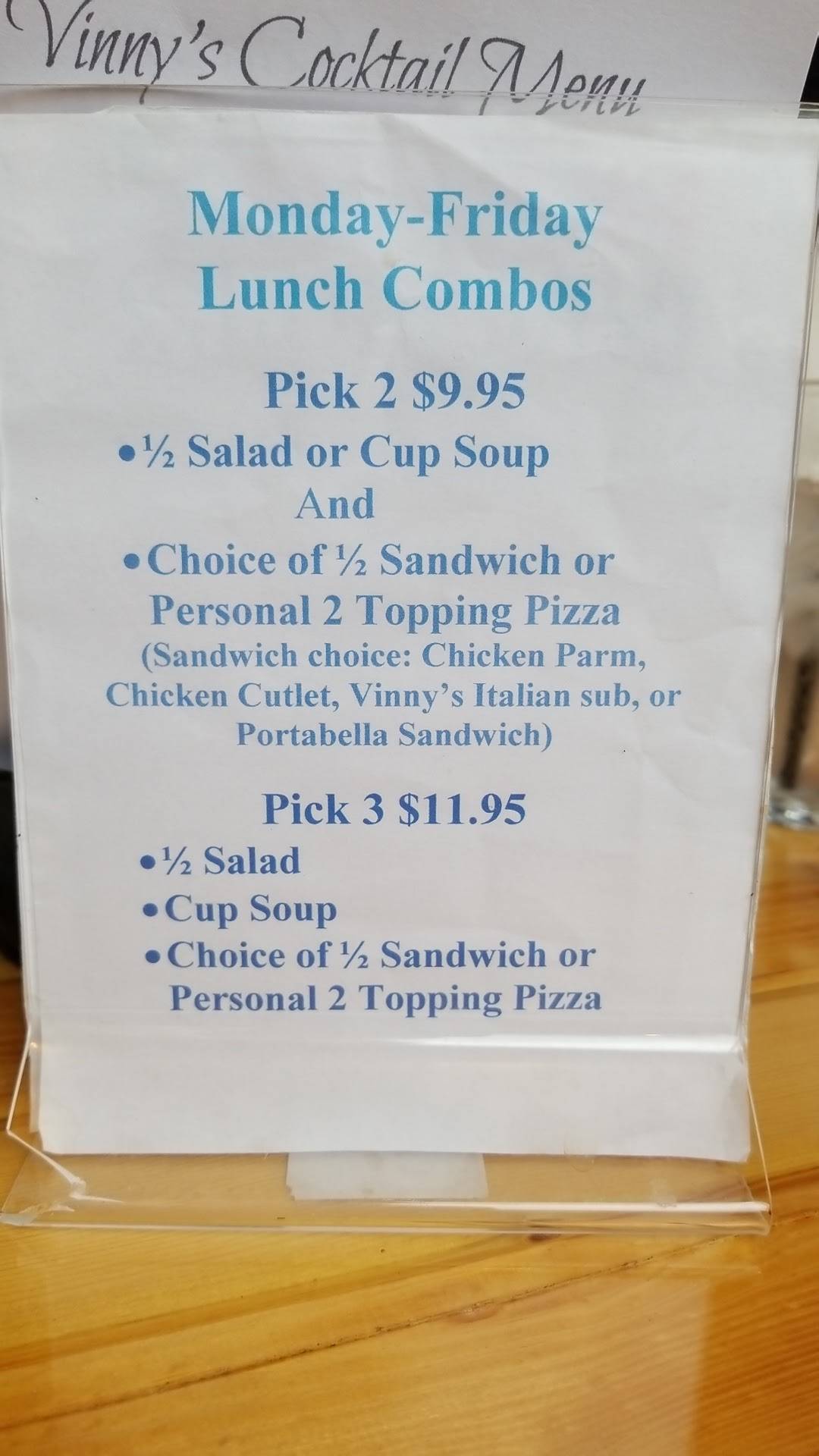 Menu at Vinny’s Italian Kitchen pub & bar, Middlefield, W High St