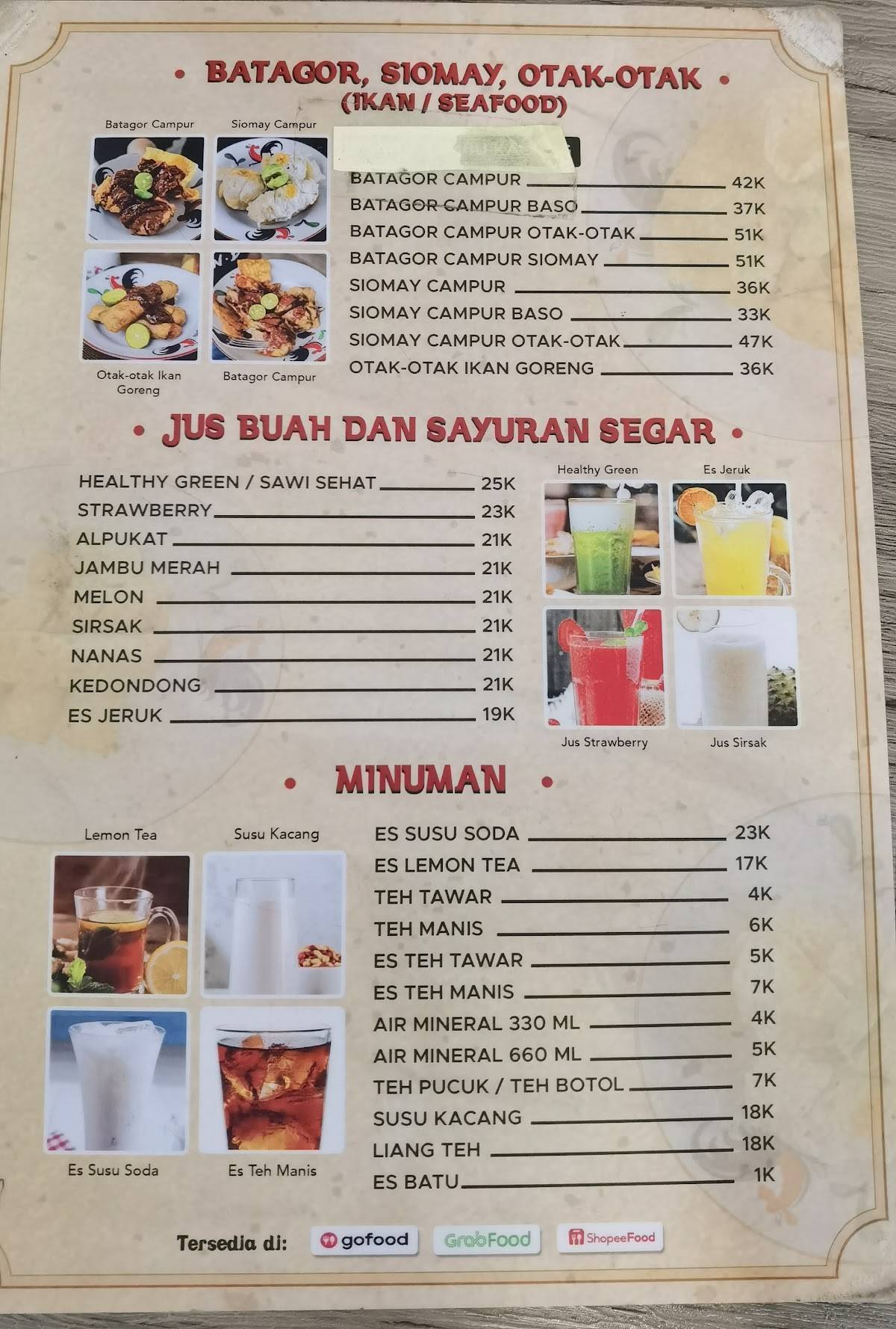 Menu at Mie Bandung Kejaksaan 1964 - Graha Raya restaurant, South Tangerang