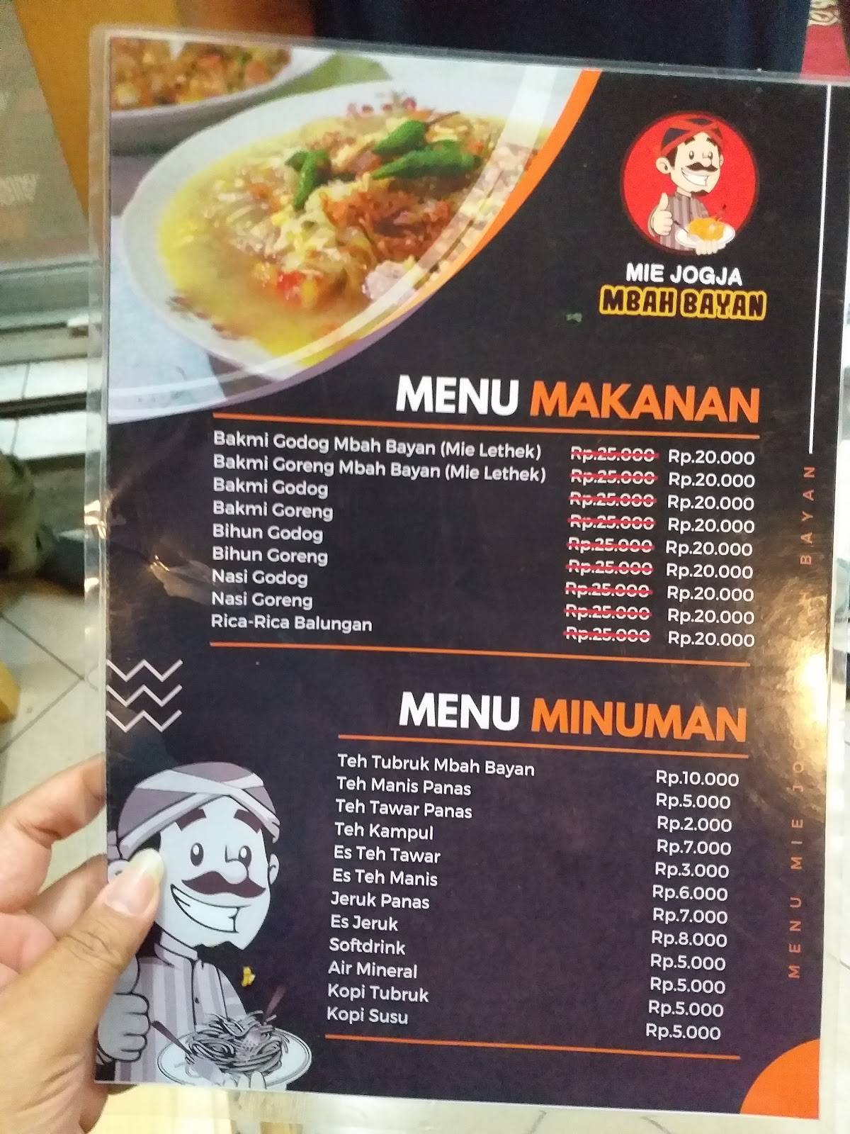 Menu at Mie Jogja Mbah Bayan restaurant, Bekasi Regency