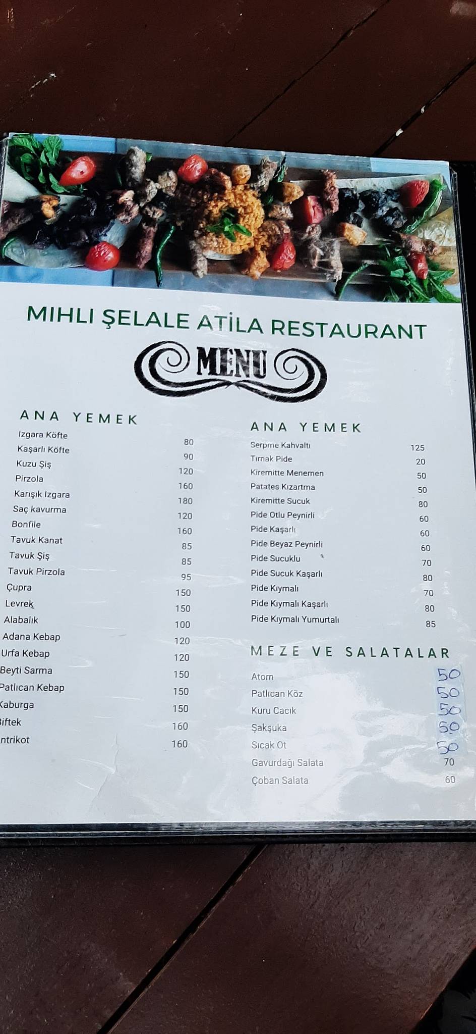 Menu at Mıhlı Şelalesi, Turkey