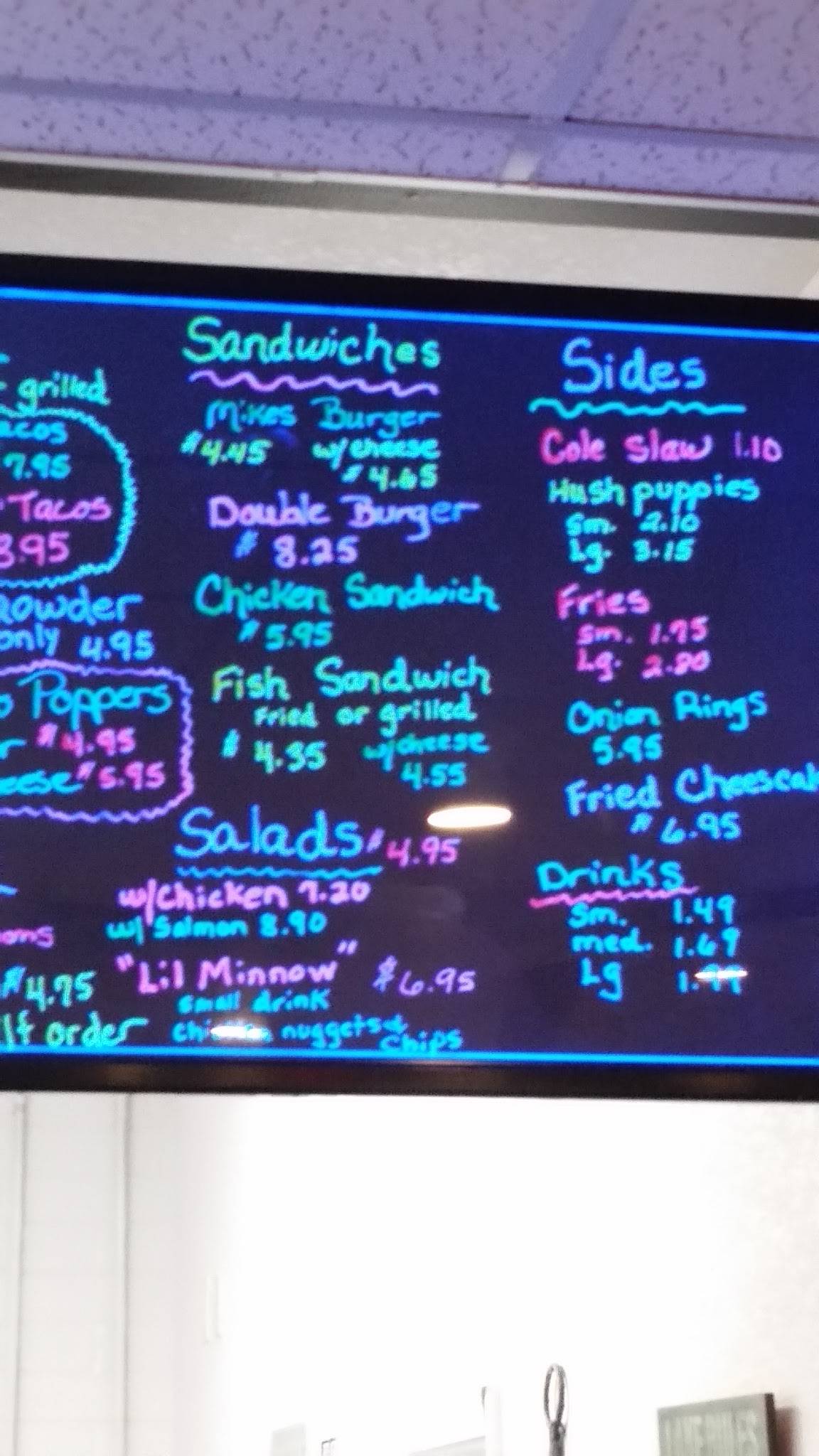 Menu at Mike's Fish and Chips restaurant, Payson