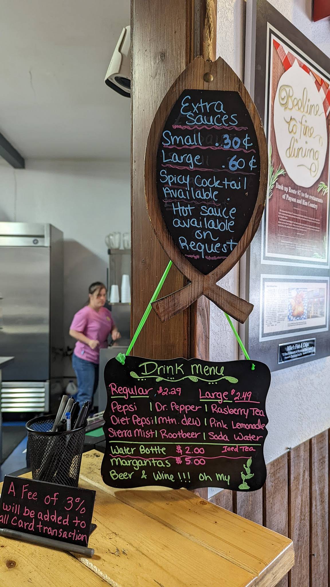 Menu at Mike's Fish and Chips restaurant, Payson