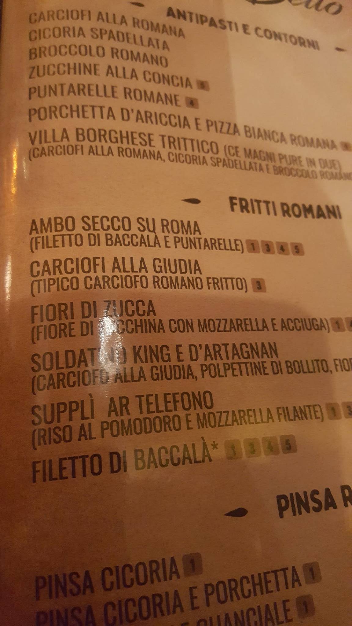 Menu da Un Sacco Bello ristorante, Milano