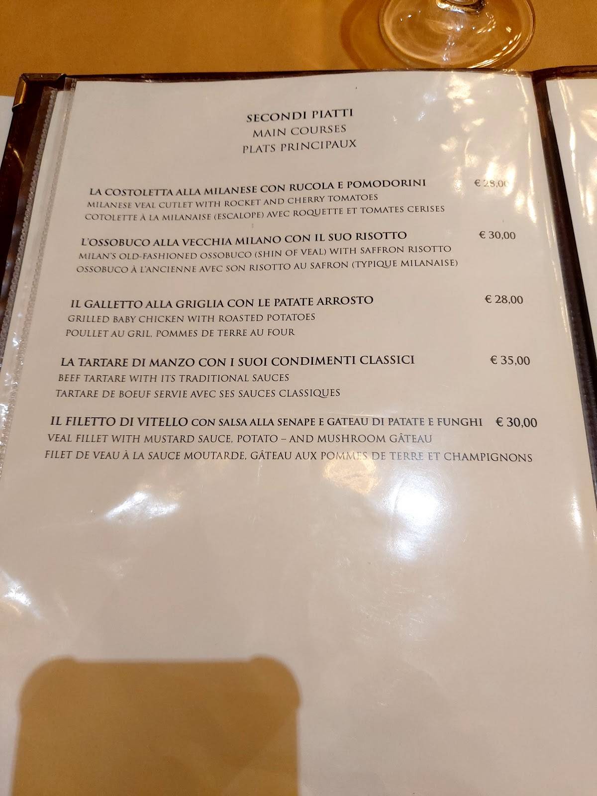 Menu da Ristorante Galleria, Milano