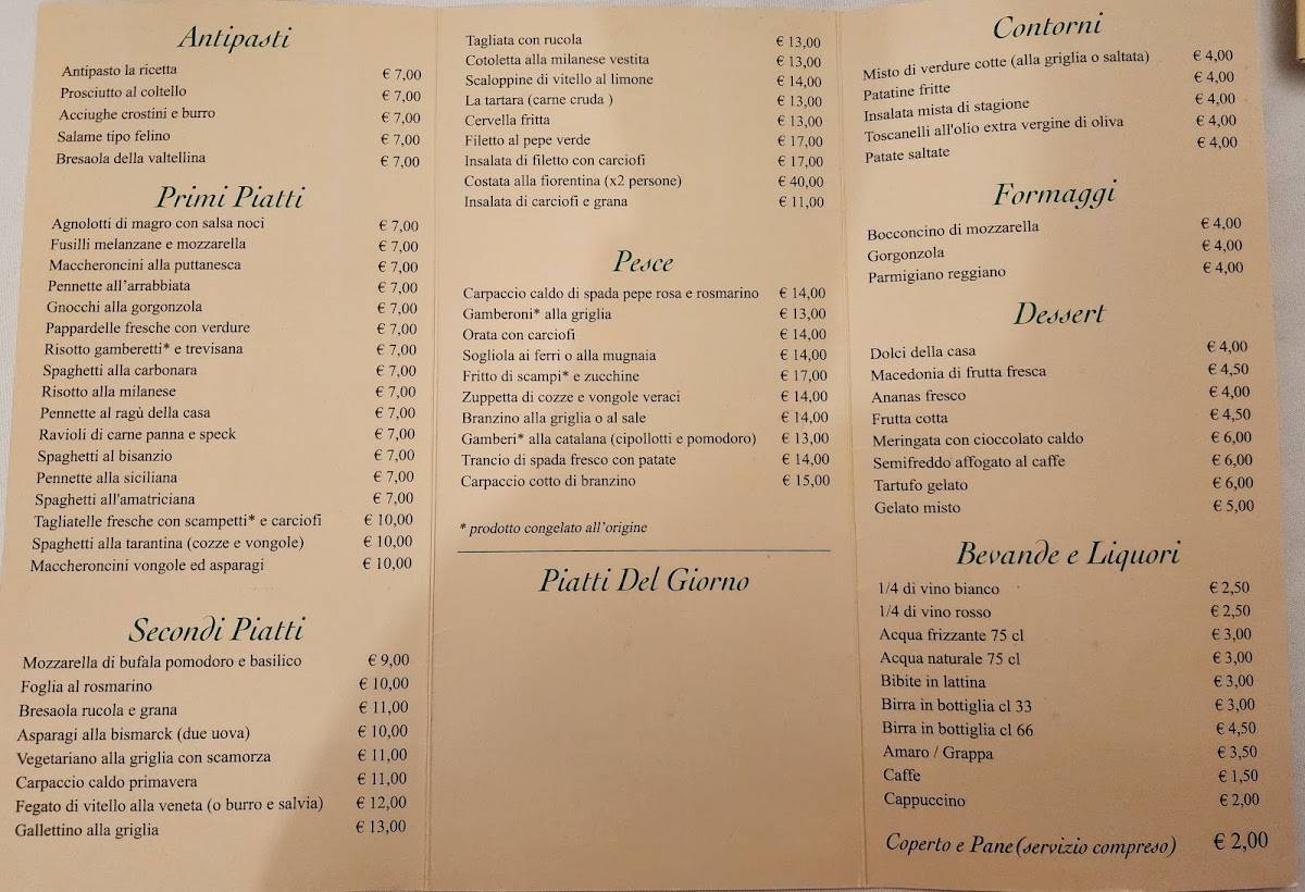 Menu da La ricetta ristorante, Milano