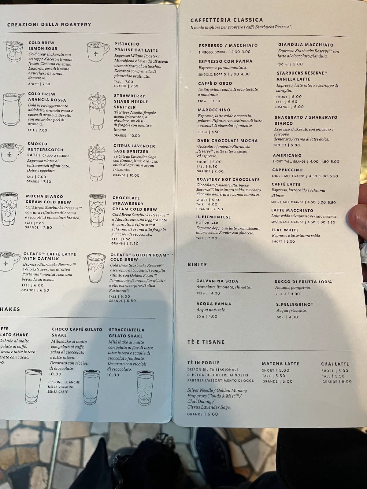 Menu at Starbucks Reserve Roastery cafeteria, Milan, P.za Cordusio