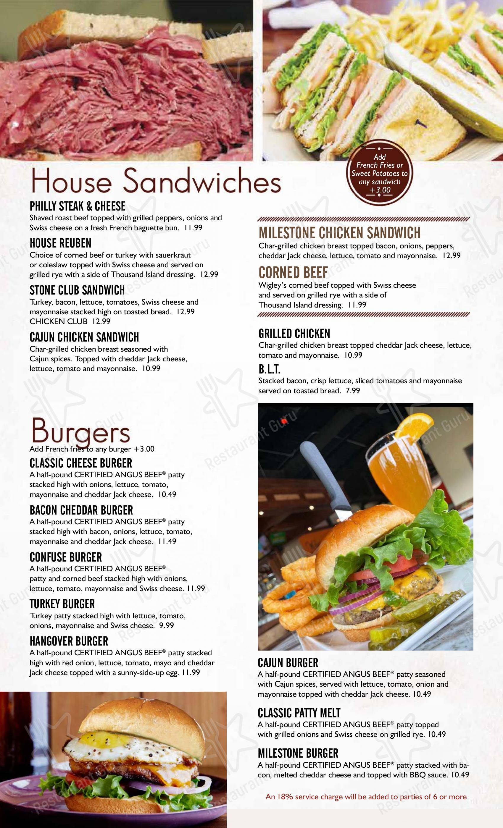 Menu at Milestone Grill pub & bar, Eastpointe