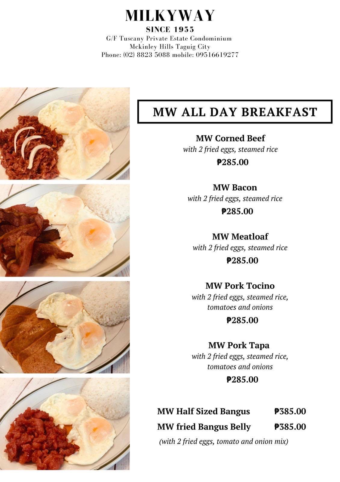 Menu at Milky Way restaurant, Taguig