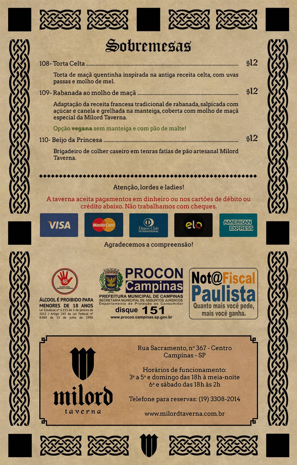 Menu em Milord Taverna restaurante, Campinas