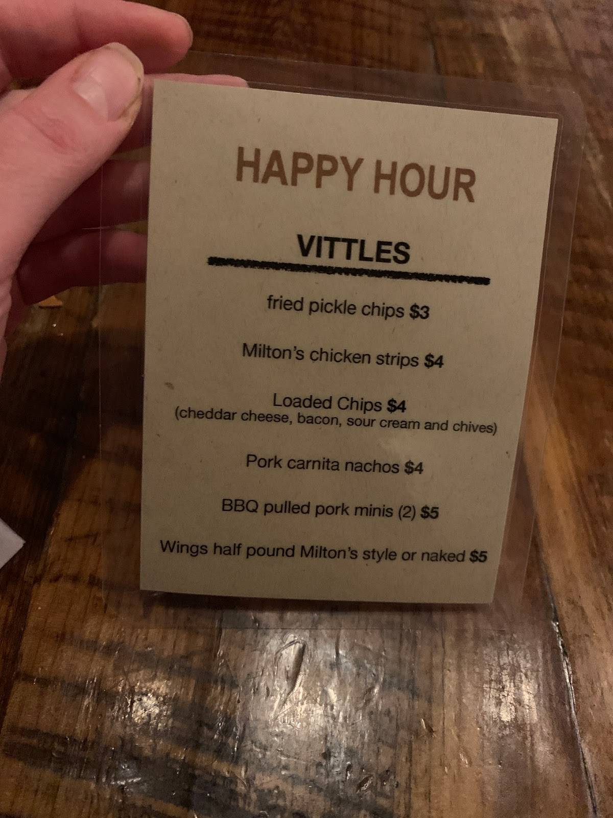 Menu at Milton's pub & bar, Crystal