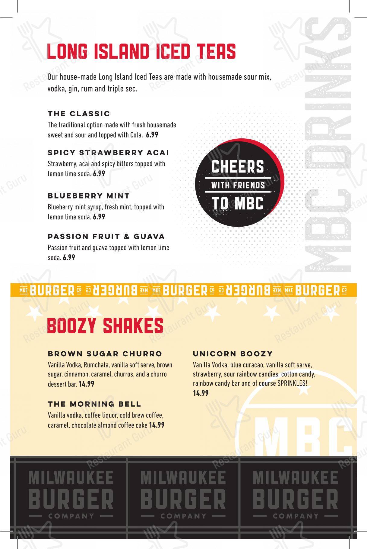 Menu at Milwaukee Burger Company restaurant, Hudson