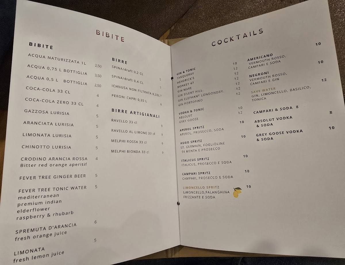 Menu at Mimí Pizzeria&Cucina, Ravello