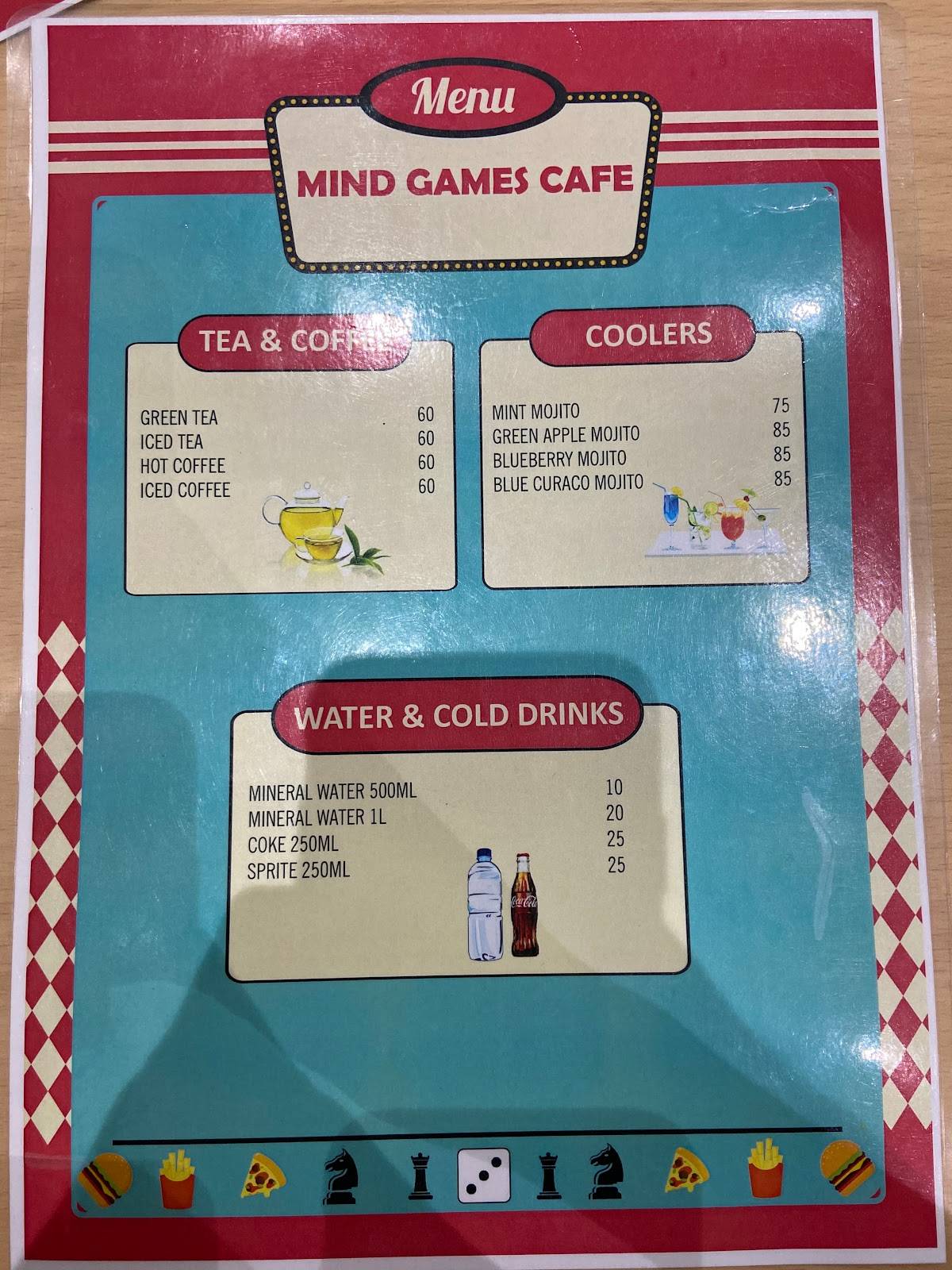 Menu at Mind Games Cafe, Dombivli