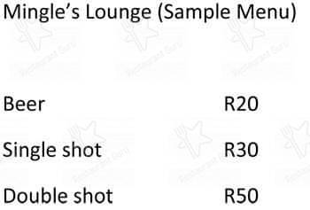 Menu at Mingles pub & bar, Cape Town