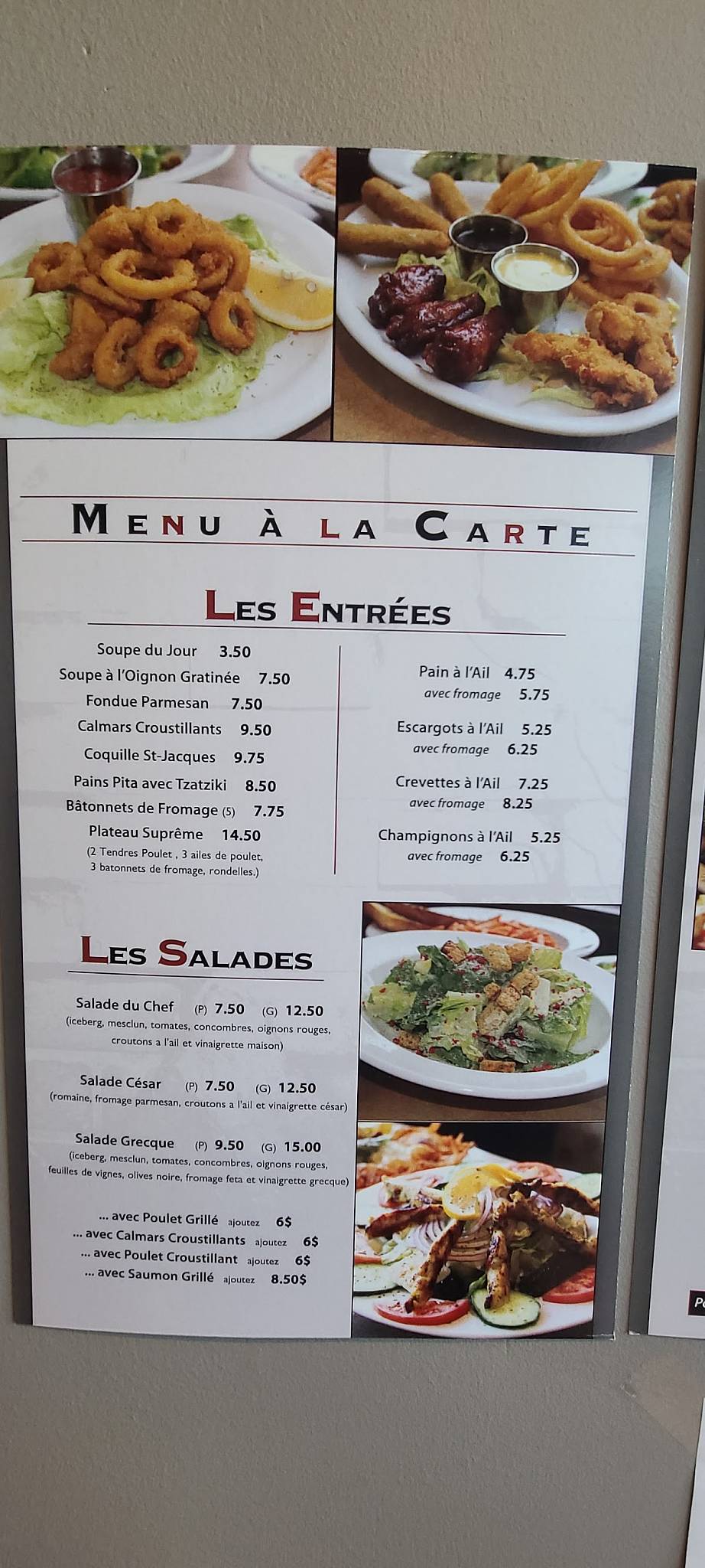 Menu au L'Étoile de Mirabel restaurant, Mirabel, Bd Curé-Labelle