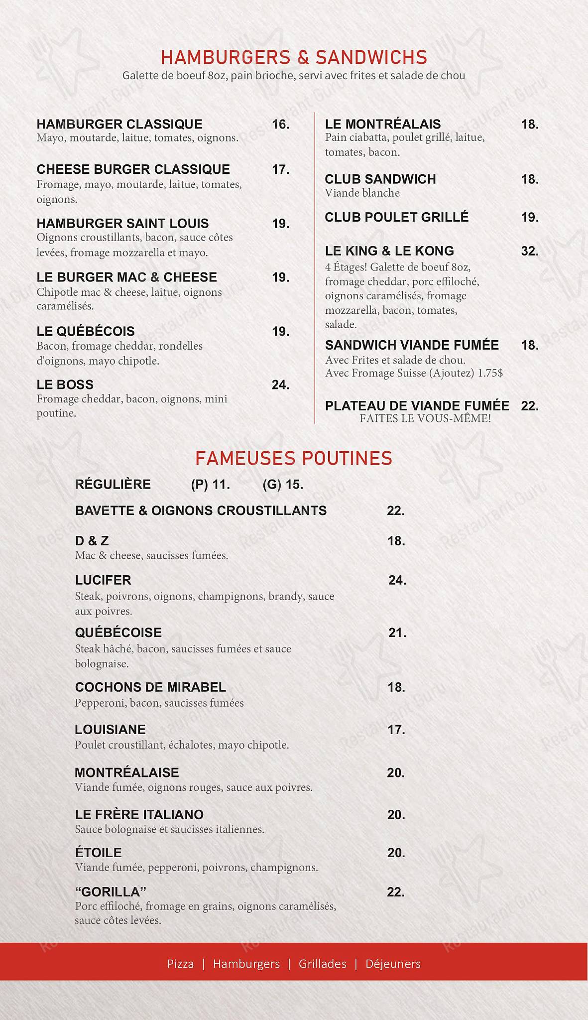 Menu au L'Étoile de Mirabel restaurant, Mirabel, Bd Curé-Labelle