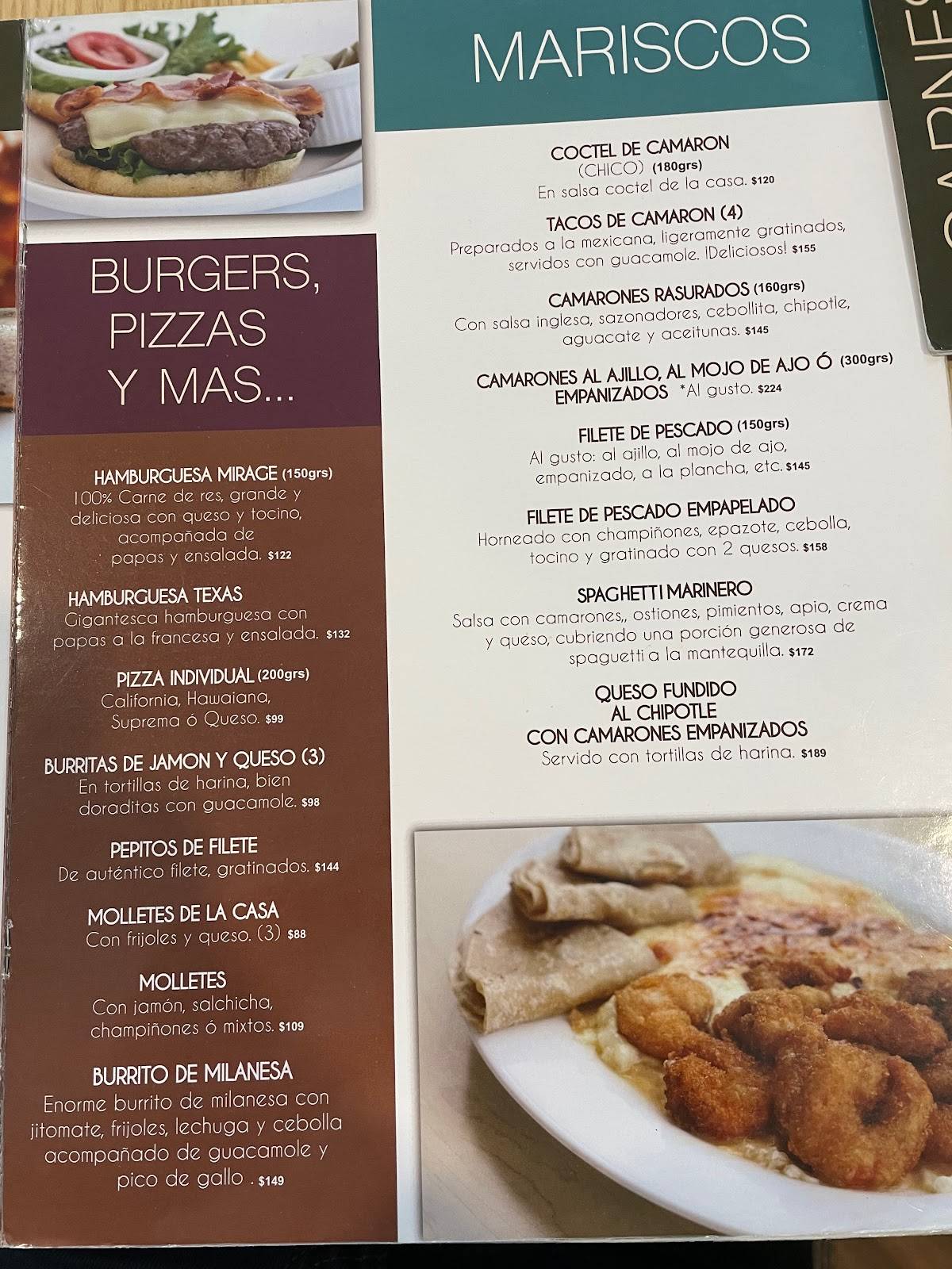 Carta del restaurante Mirage (Suc. Perisur), Pachuca del Soto, Plaza ...