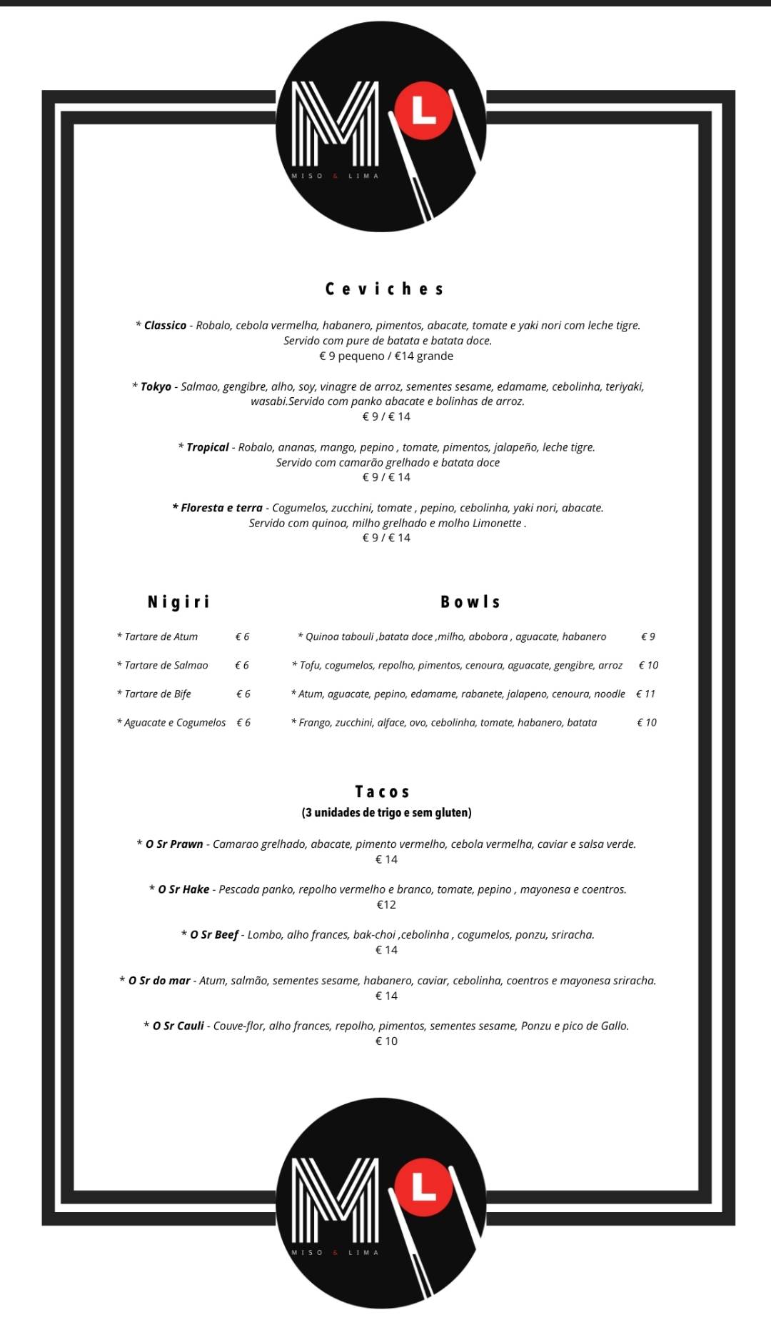 Menu em Miso & Lima - Lisbon restaurante, Lisboa