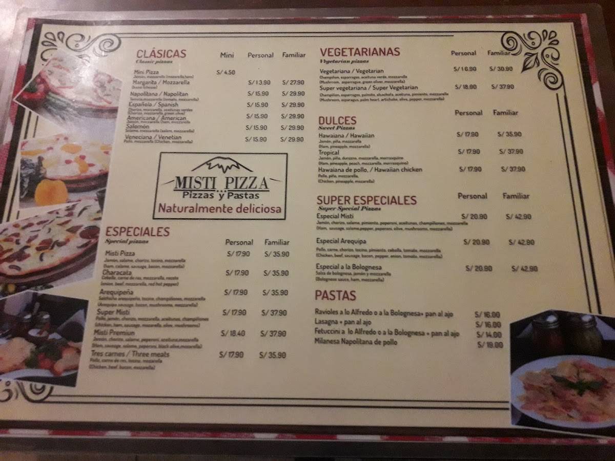 Carta del restaurante Misti Pizza, Arequipa, Campo Redondo