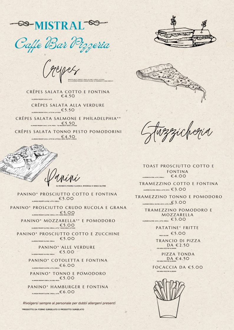 Menu da Mistral caffetteria bar pizzeria, La Caletta
