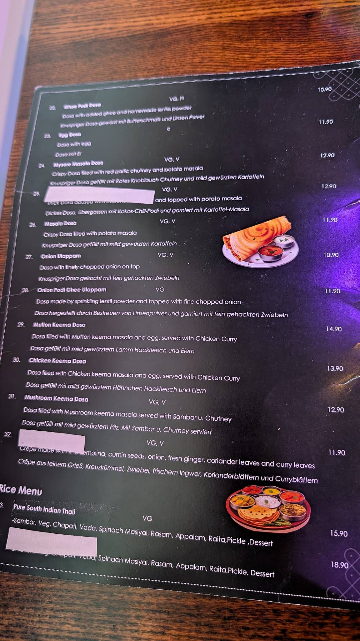 Speisekarte von Molaga Süd Indisches Restaurant, Hamburg