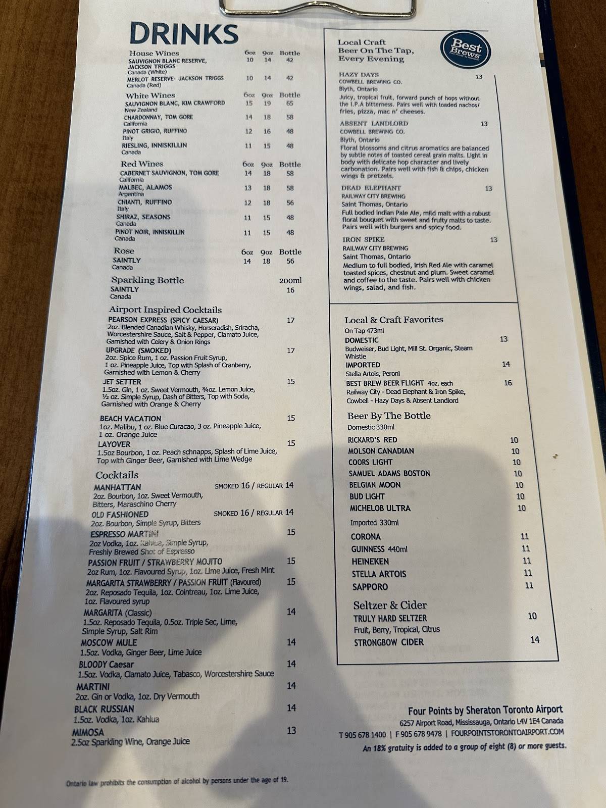 Menu at Moments Restaurant & Lounge, Mississauga