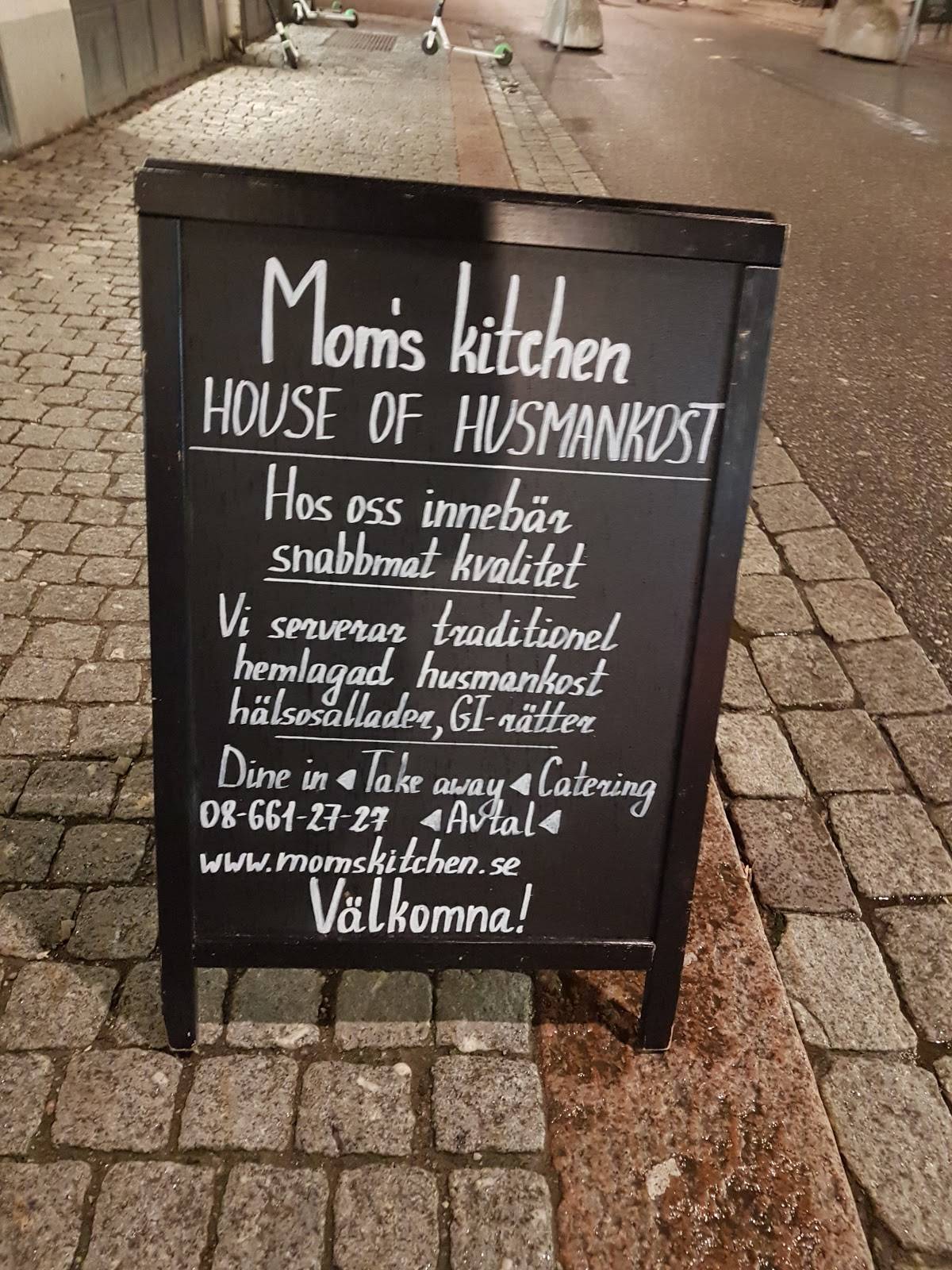 Menu at Mom's Kitchen restaurant, Stockholm, Drottninggatan 92