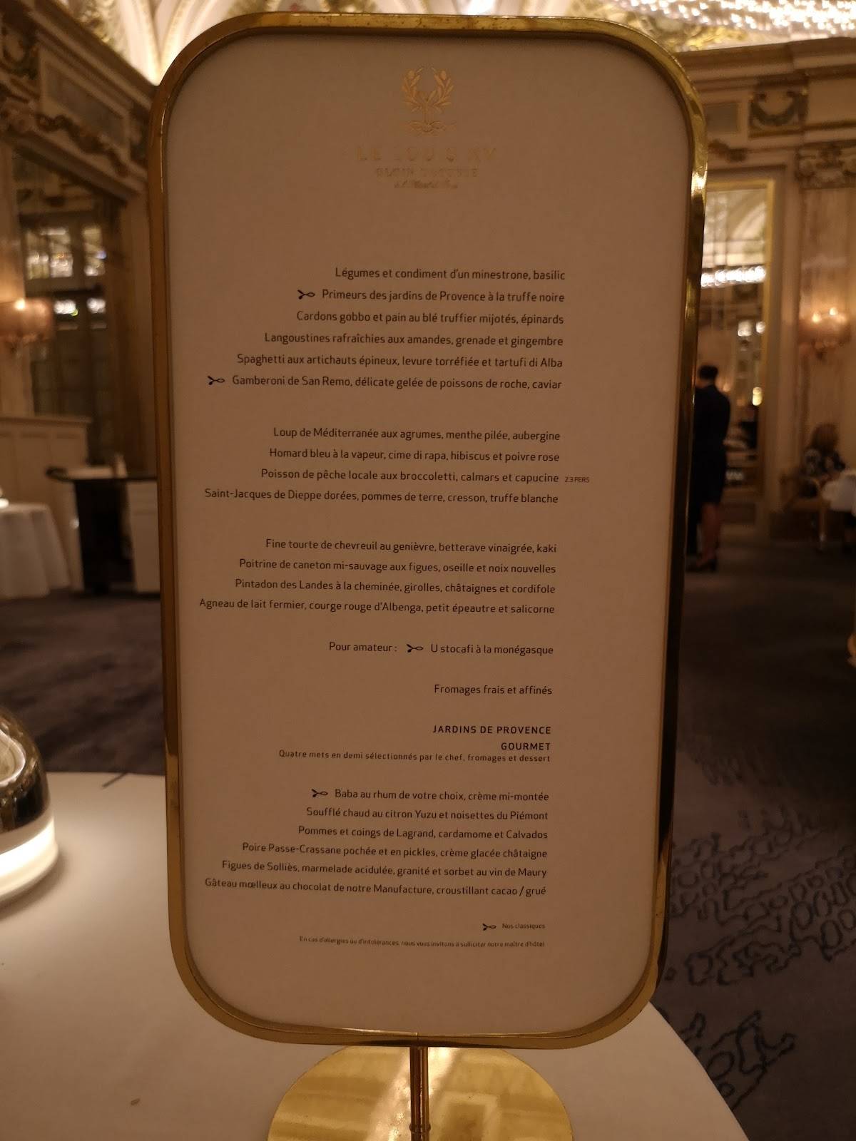 Menu au Le Louis XV - Alain Ducasse à l'Hôtel de Paris restaurant ...