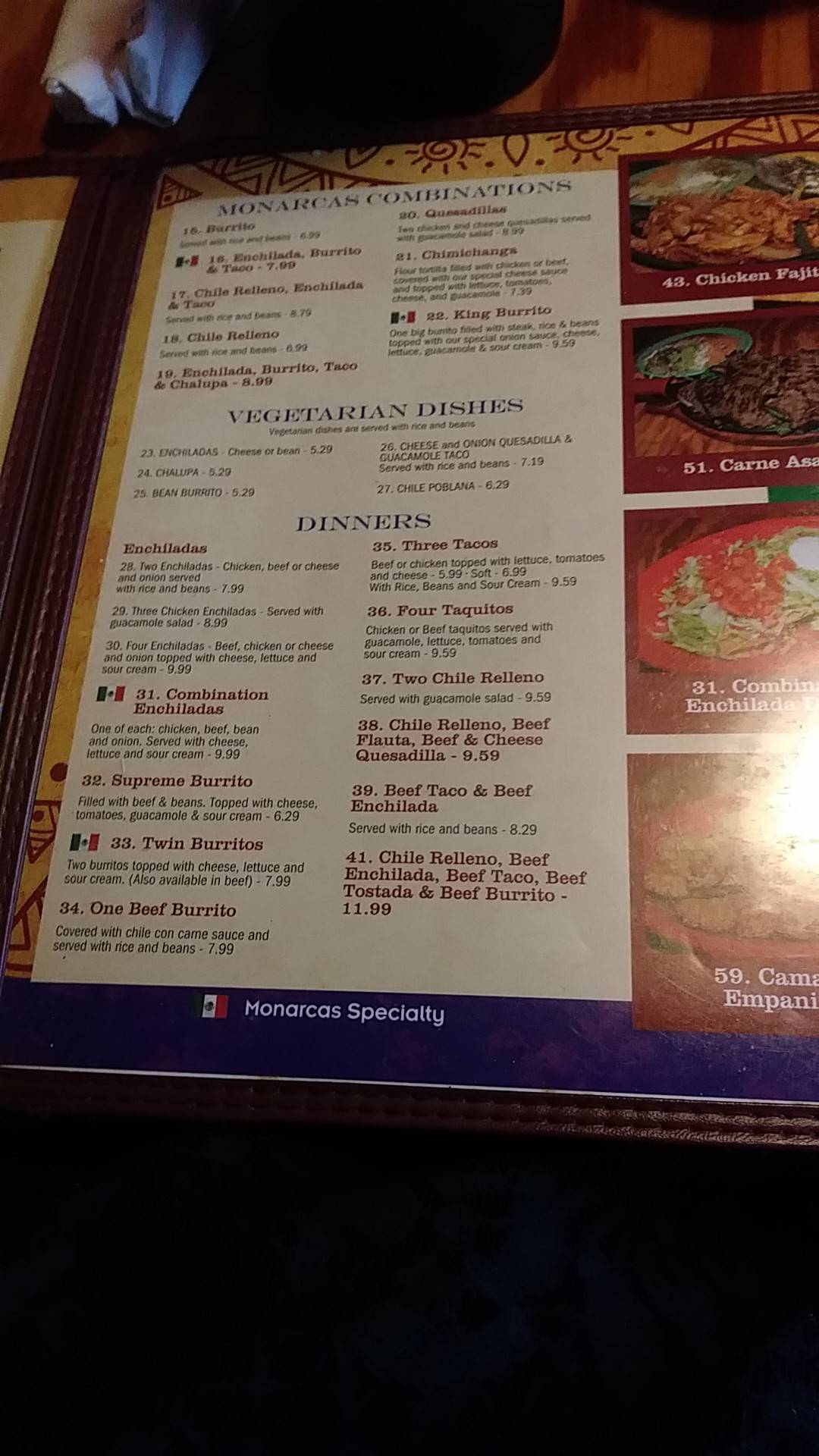 Menu at Monarcas Mexican Restaurant, Troy