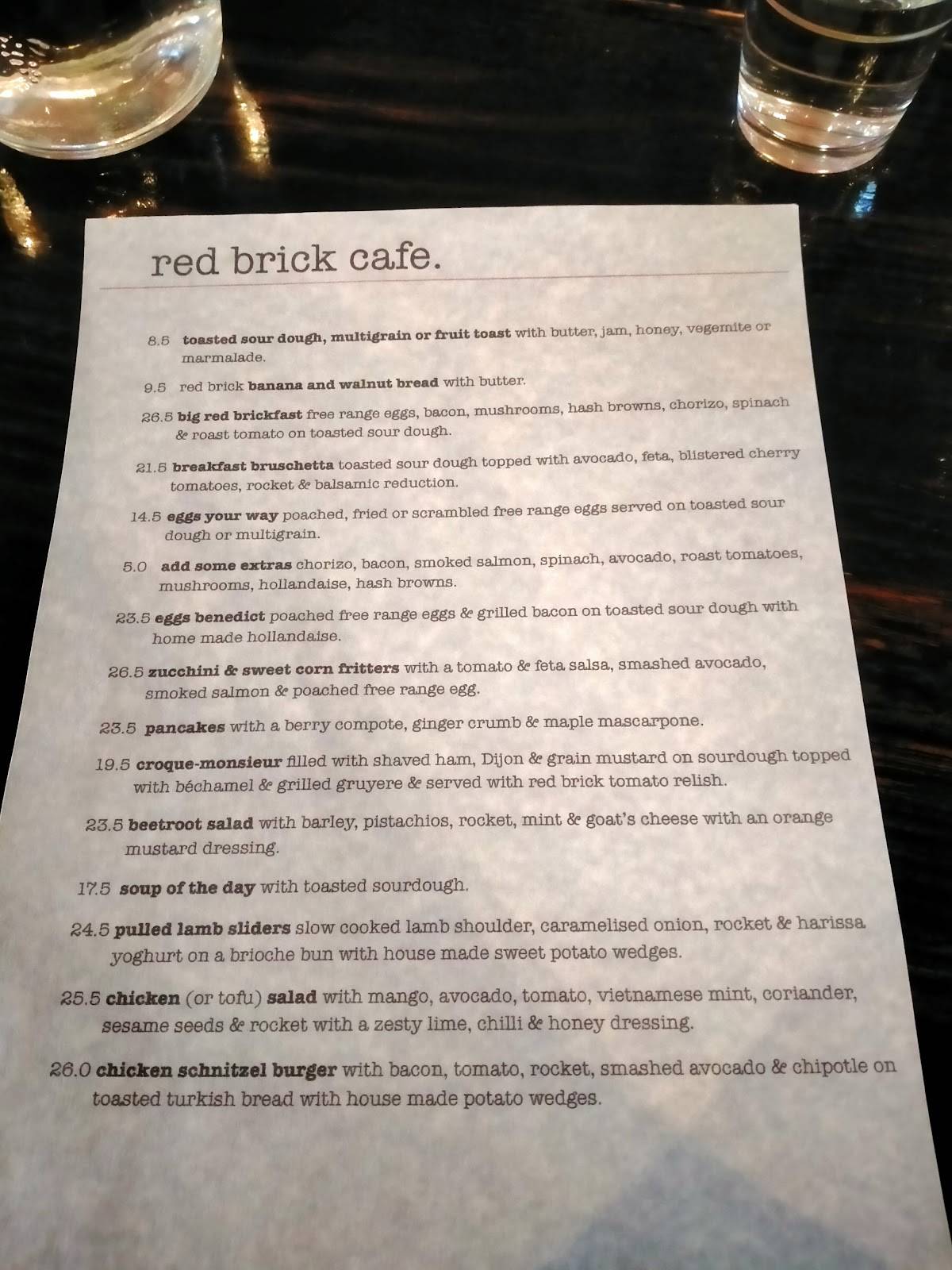 Menu at Red Brick Cafe, Surrey Hills