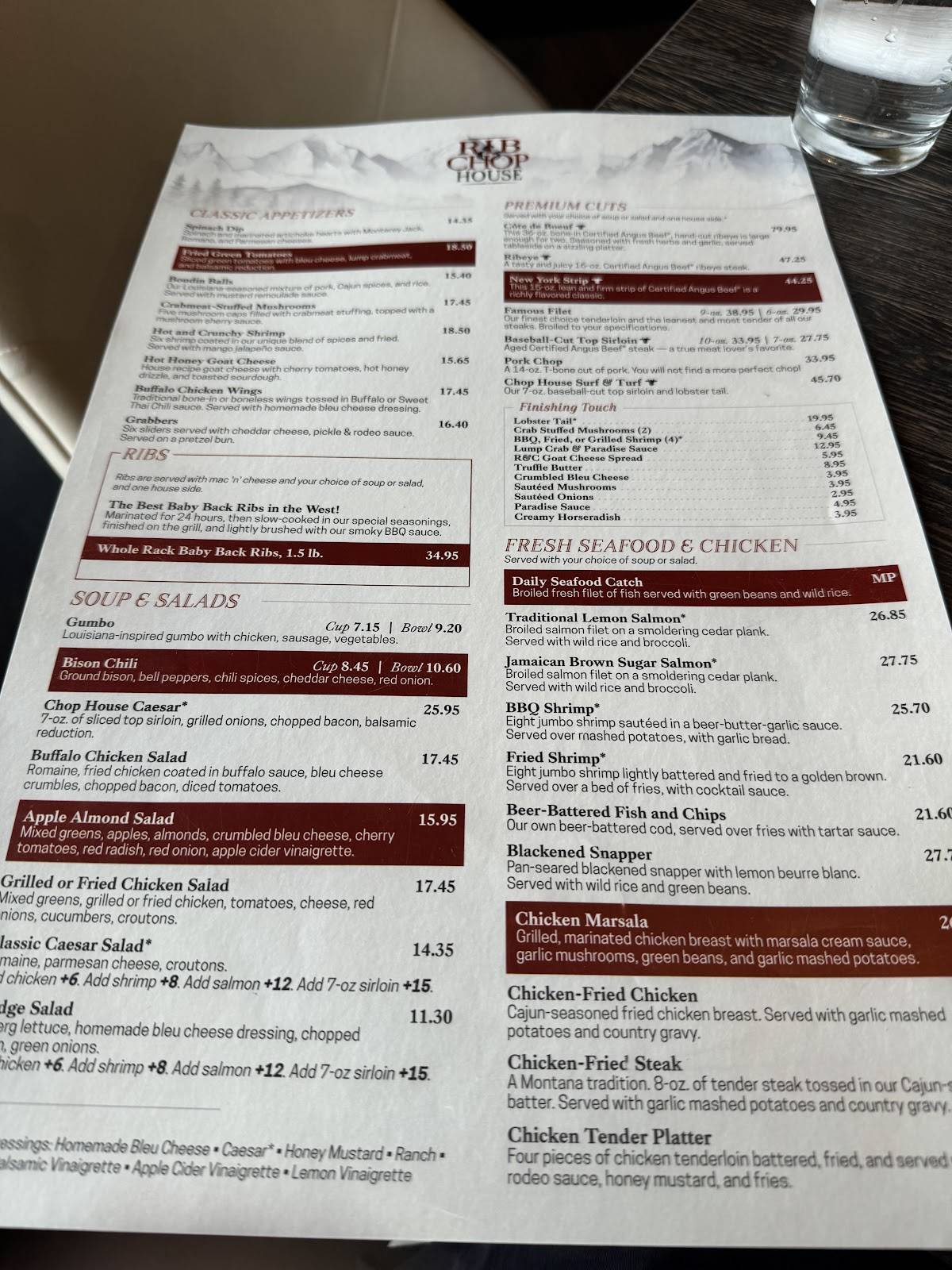 Menu at Montana's Rib & Chop House - Great Falls steakhouse, Great Falls
