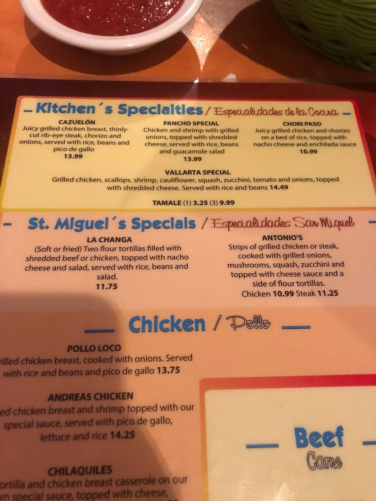 Menu at Monte Alban restaurant, Blue Ridge, Appalachian Hwy #1