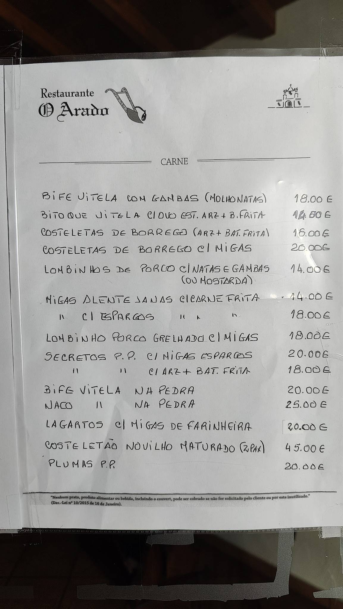 Menu em O Arado restaurante, Montemor-o-Novo, R. de Nossa Sra da ...
